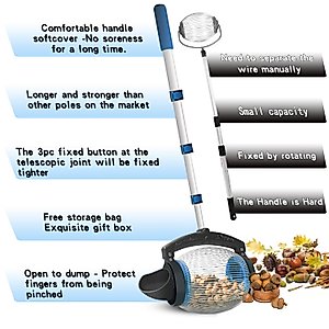 Zozen Acorn Picker Upper Roller, Acorn Dedicated Version | High Density Steelwire Gap - Directly Dump Outlet, Also Pick Nerf Balls, Pick Up Size 3/8'' to 1'' Small Diameter Objects, Capacity 1 Gallon