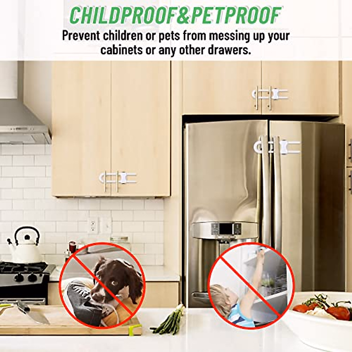 6 Packs Sliding Cabinet Locks, Modacraft Baby Proofing U-Shaped Child Safety Latches Adjustable White Locks for Handles Knobs Drawers Closet Cupboard