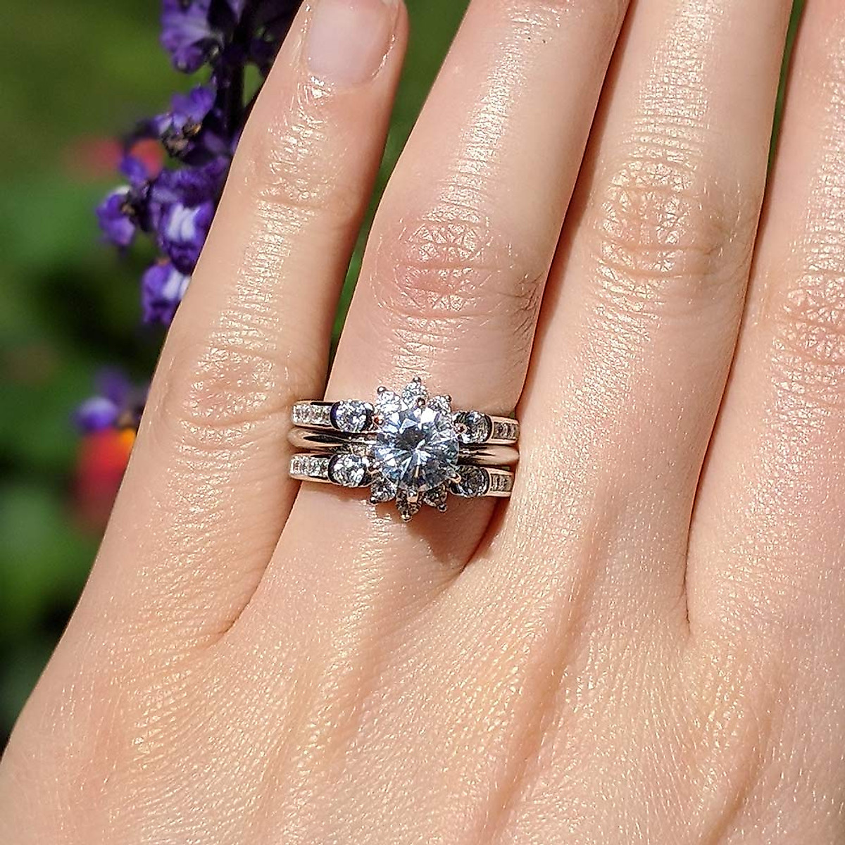 TwoBirch 1.01 Ct. Half Halo Prong and Channel Set Ring Guard in Sterling Silver with Cubic Zirconia (Size 6)
