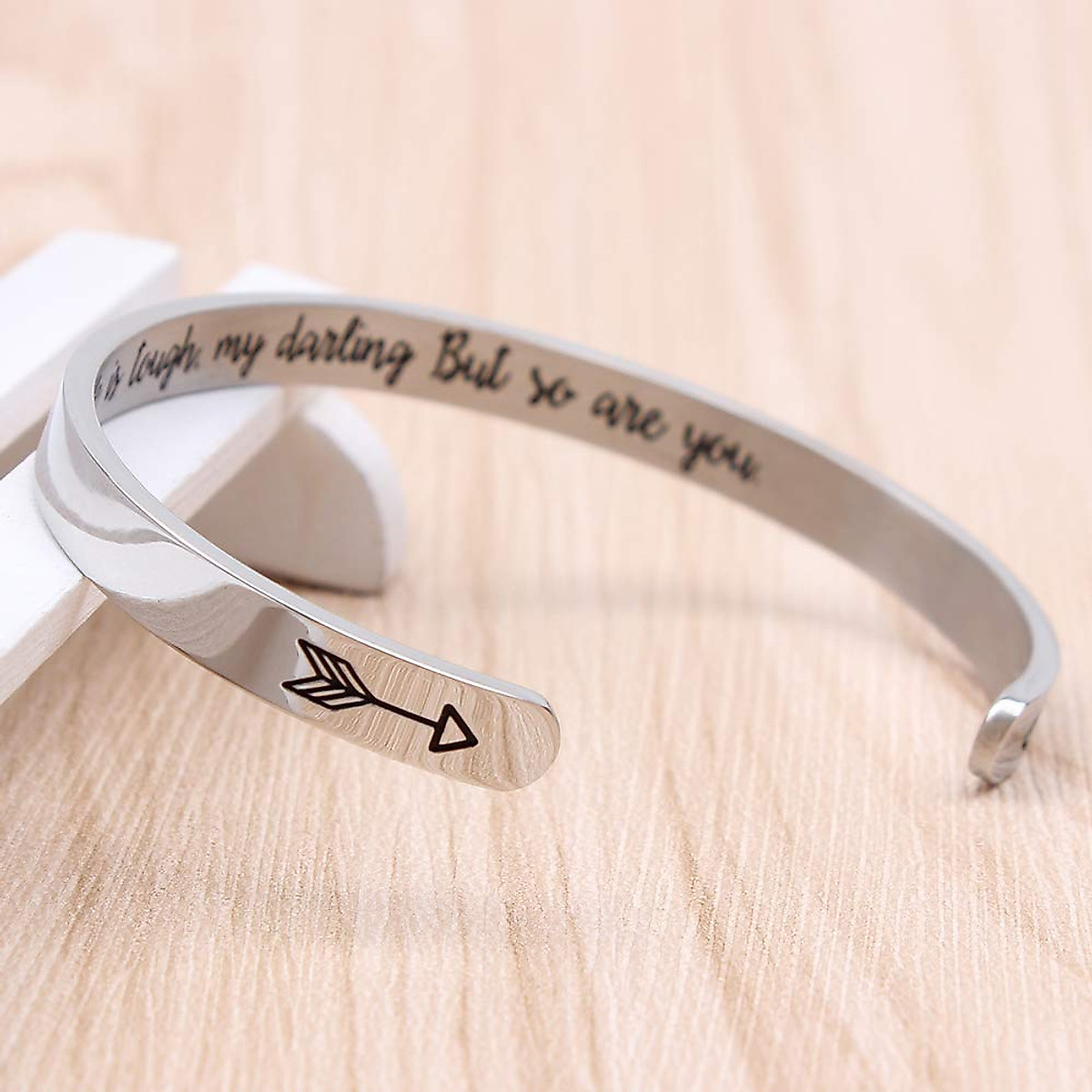 Btysun Inspirational Bracelets for Women Birthday Gifts for Her Motivational Cuff Bangle Silver Couple Bracelet Friend Friendship Mantra Quotes Jewelry(Life is Tough,My Darling ...)