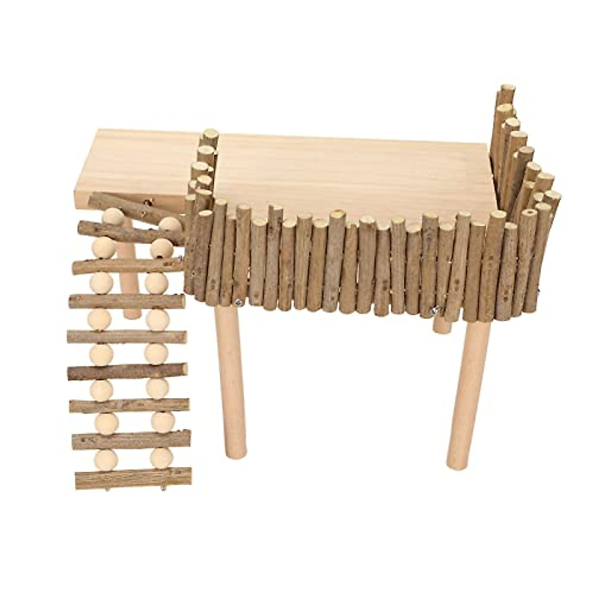 Hamster Platform, Small Pets Wooden Climbing Platform with Fence Ladder for Hamster Gerbil Mice Bird