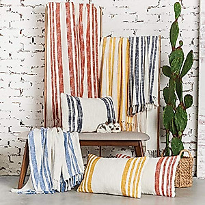 carol & frank Morgan Ink Throw Blanket Modern Fringe Stripes Blanket Soft Cozy for Couch Sofa Bed 50x60 inches Indigo