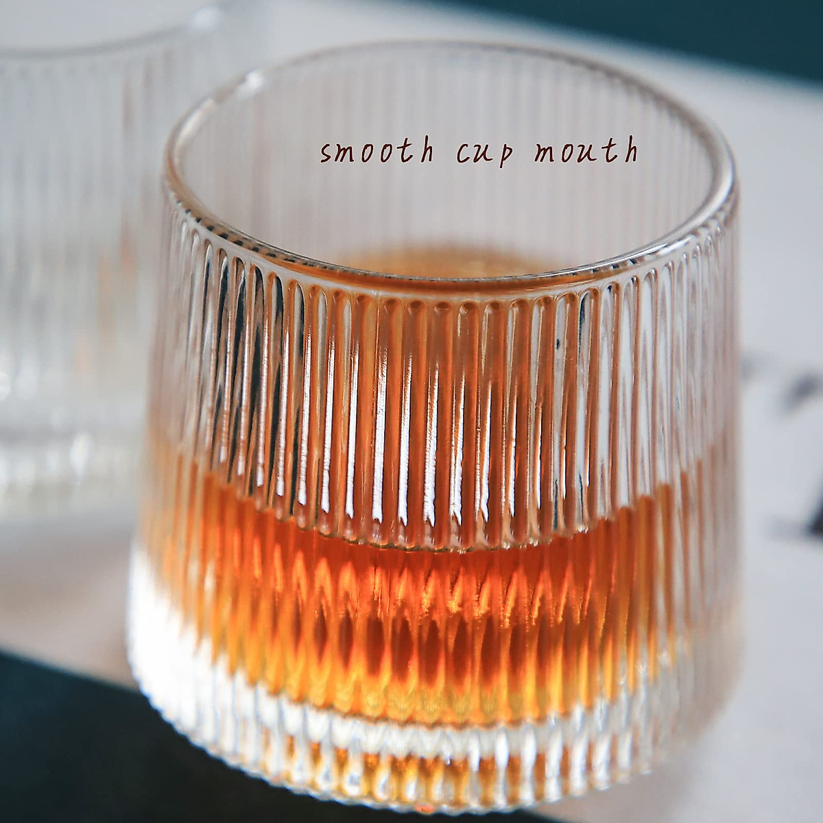 TOSSOW Spinning Whiskey Glasses Set of 2 Tumblers, Striped Old Fashioned Drinking Glass for Scotch, Irish, Bourbon and Cocktail Drinks, Barware Gift for Men and Women