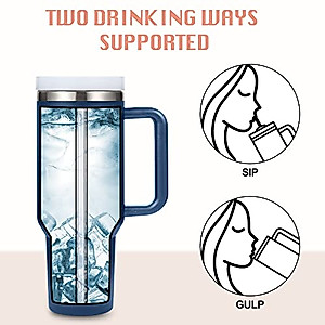 Buschun 40 oz Tumbler With Handle and Straw Lid Insulated Reusable Stainless Steel Water Bottle Travel Mug Iced Coffee Cup for Car and Home and Cold Beverages (Storm Blue)