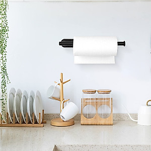 Paper Towel Holder Under Cabinet , Under Cabinet Black Paper Towel Rack,Both Available in Adhesive and Screws,SUS304 Stainless Steel Self-Adhesive Paper Towel Bar,for Kitchen, Pantry, Sink, Bathroom