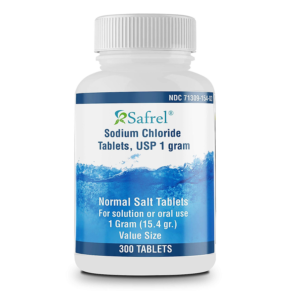 Safrel Sodium Chloride Tablets 1 gm, USP | Normal Salt Tablets | (15.4gr.) | Electrolytes Replenisher Hydration Drink (300 Count (Pack of 1))