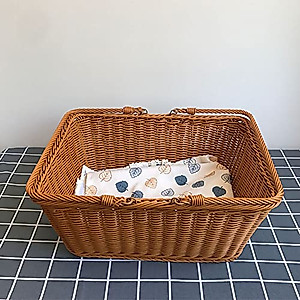 Wicker storage basket,Storage Container, Storage Bins Rectangular Basket,Arts and Crafts.Brown 16"
