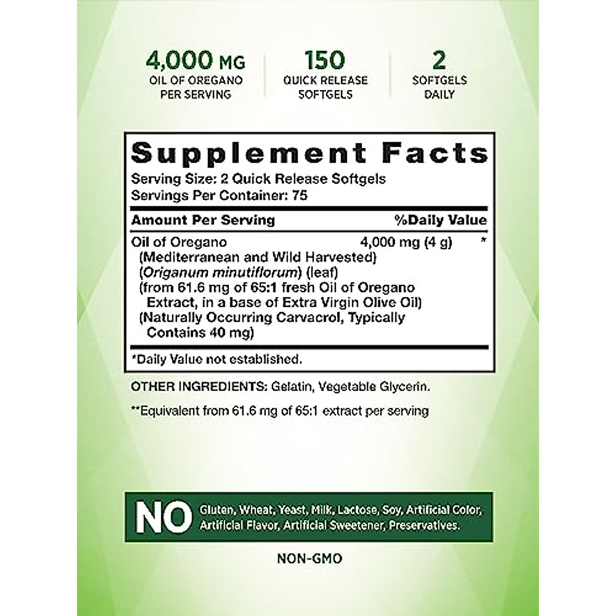 Nature's Truth Oil of Oregano Softgel Capsules | 4000 mg | 150 Count | Non-GMO & Gluten Free Herbal Supplement