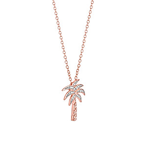 DZON Sterling Silver 1/20ct TDW Real Diamond Palm Tree Pendant Necklace for Women A Love Gift (I-J, I2)