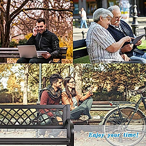 Her Majesty with Armrests Sturdy Steel Frame Furniture Patio Metal Bench Porch Work Easy Assembly,Black