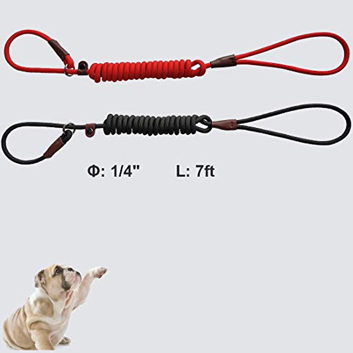 BTINESFUL 7FT Slip Lead Dog Leash, Strong Nylon Rope Leash, 1/4 & 1/2 inch Diam Dog Training Lead for Small Medium Large Dogs (1/4" * 7 FT, Black)