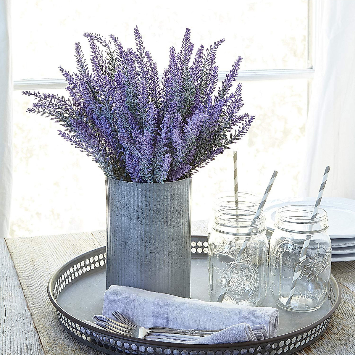 Veryhome 8 Bundles Artificial Flowers Outdoor Lavender Bouquet Fake Lavender Plant for Wedding Home Garden Decor