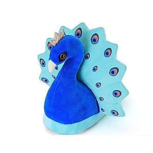XHBYG Plush Animal Slippers, Winter Waterproof Warm Indoor Slippers, Flat Furry Plush Slipper, Women Slides for Bedroom, Couples Shoes 35-44sizeadult Peacock
