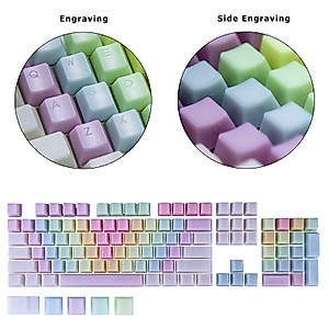 HMANE 109 Keys POM Jelly Keycaps Set, Rainbow Blank Doubleshot Translucent OEM Profile Mechanical Gaming Keyboard Keycaps for 60ï¼…/87 TKL/104/108 Cherry MX Switches (Rainbow/Side Printed)