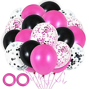 BEISHIDA 60Pcs Hot Pink Black Balloons, Assorted Colors Balloons, 12 Inch Metallic Hot Pink Confetti Balloons Helium Black Pink Latex Balloons for Girls Birthday Mean Girls Wedding Party Decorations