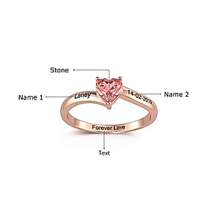 Ashleymade Personalized Promise Rings for Her Heart Simulated Birthstone Rings with Name Couple Rings Engagement Rings Jewelry for Valentines Day (Rose Gold, 9)