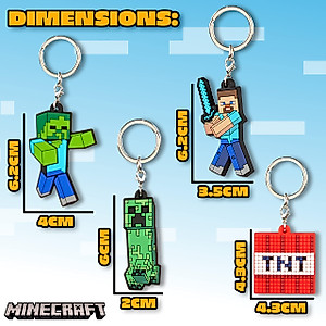 Minecraft Kids Keyrings and Silicone Wristband Set - Creeper Key Chain Set of 4, Collectables Gaming Gifts (Multi - Keyring Set)