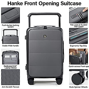 Hanke Carry On Luggage Airline Approved Hard Shell Suitcase with Spinner Wheels TSA Luggage Travel Suitcases Wide Handle for Men Women(Graphite Grey)