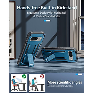 FNTCASE for Google Pixel 8 Case: Military Grade Shockproof Rugged Protective Phone Cover with Kickstand, Belt-Clip Holster & Extra Front Frame, Heavy Duty Hard Pixel 8 Cell Phone Cases 5G (Blue)