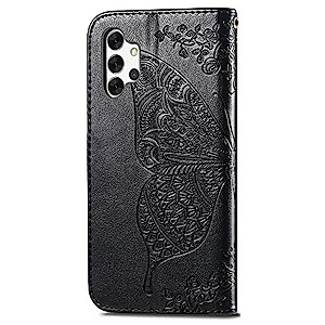 Ysnzaq Samsung Galaxy A32 5G (Not 4G) Lanyard Wallet Case,3D Butterfly Embossed Leather Magnetic Clasp Phone Case with Card Slots Holder Cover for Samsung Galaxy A32 5G HZDGS Rhinestone Black