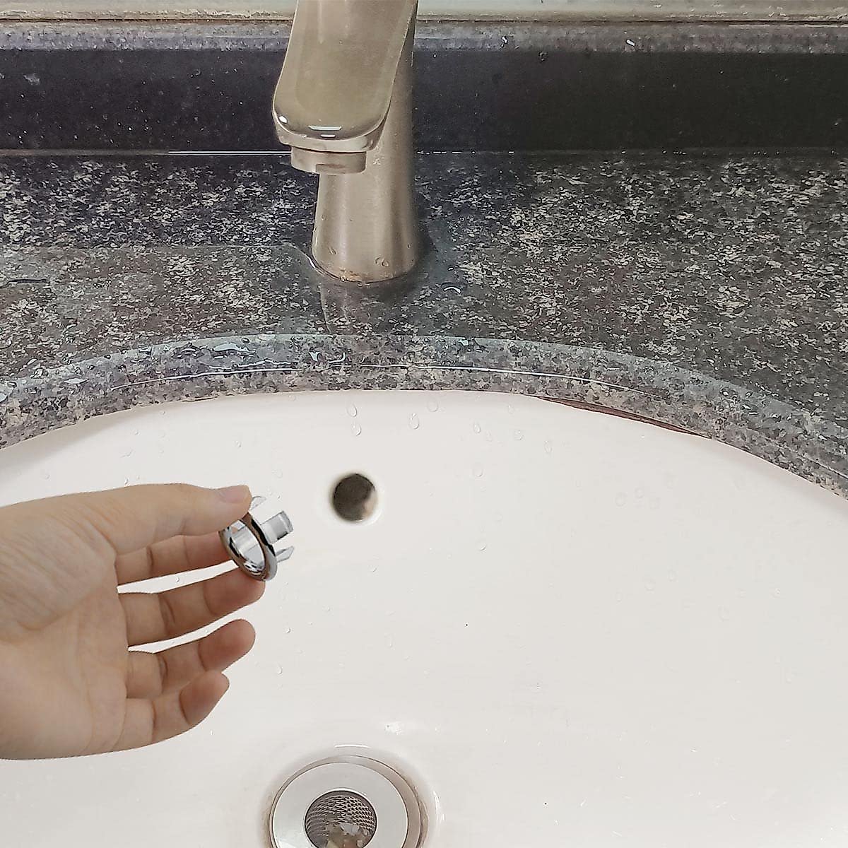 6 Pcs Electroplating Sink Overflow Ring Round Basin Cover Sink Basin Trim Vanity Sink Overflow Cap for Bathroom Kitchen Small Sink Insert (Silver)