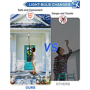 SKGPOLE 26FT+ Reach Light Bulb Changer for High Ceilings with 5-20 Foot Telescopic Extension Pole, Light Bulb Extension Pole Changer with Baskets and Suction Cup for High Ceilings and Recessed Lights