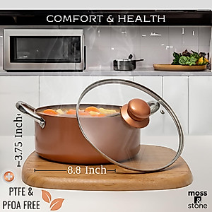 Moss & Stone 7 Pcs Copper Pots And Pans Set, Copper Chef Cookware Non Stick, Square Copper Pans for Cooking, Round Copper Pot & Fry Basket, Oven Safe 5 Quart Deep Frying Pan, Induction Cookware Set