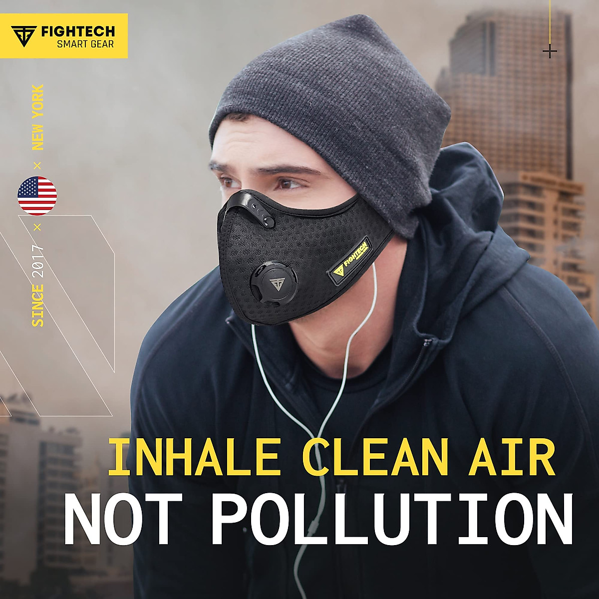 FIGHTECH Reusable Dust Mask with 6 Filters and 2 Extra Vents | Mowing, Construction, Woodworking Mask (Medium, Black)