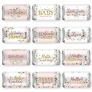 Colarr 180 Pieces Floral Baby Shower Candy Stickers Mini Flower Baby Shower Candy Bar Wrappers Chocolate Sweets Labels for Girls Boys Baby Shower Favor Decorations Supplies