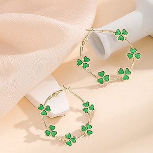 St Patricks Day Earrings for Women, Shamrock Hoop Earrings, Shamrock Earrings Shamrock Dangle Earrings, Lucky Clover Earrings Leaf Earrings, Dainty Irish Holiday Jewelry Gifts for Women (Green1)
