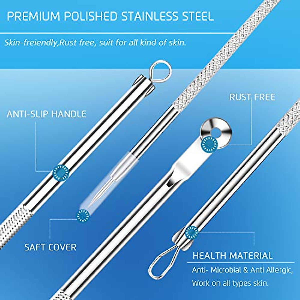 Best Blackhead Remover, Blackheads Blemish Removing, Acne Whitehead Removal Kit, Pimple Comedone Extractor Tool, Popper Pimples Treatment, with Tweezers, Risk Free for Face Forehead Nose