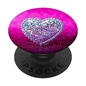 Pink Sparkle Silver Glitter Heart PopSockets Swappable PopGrip