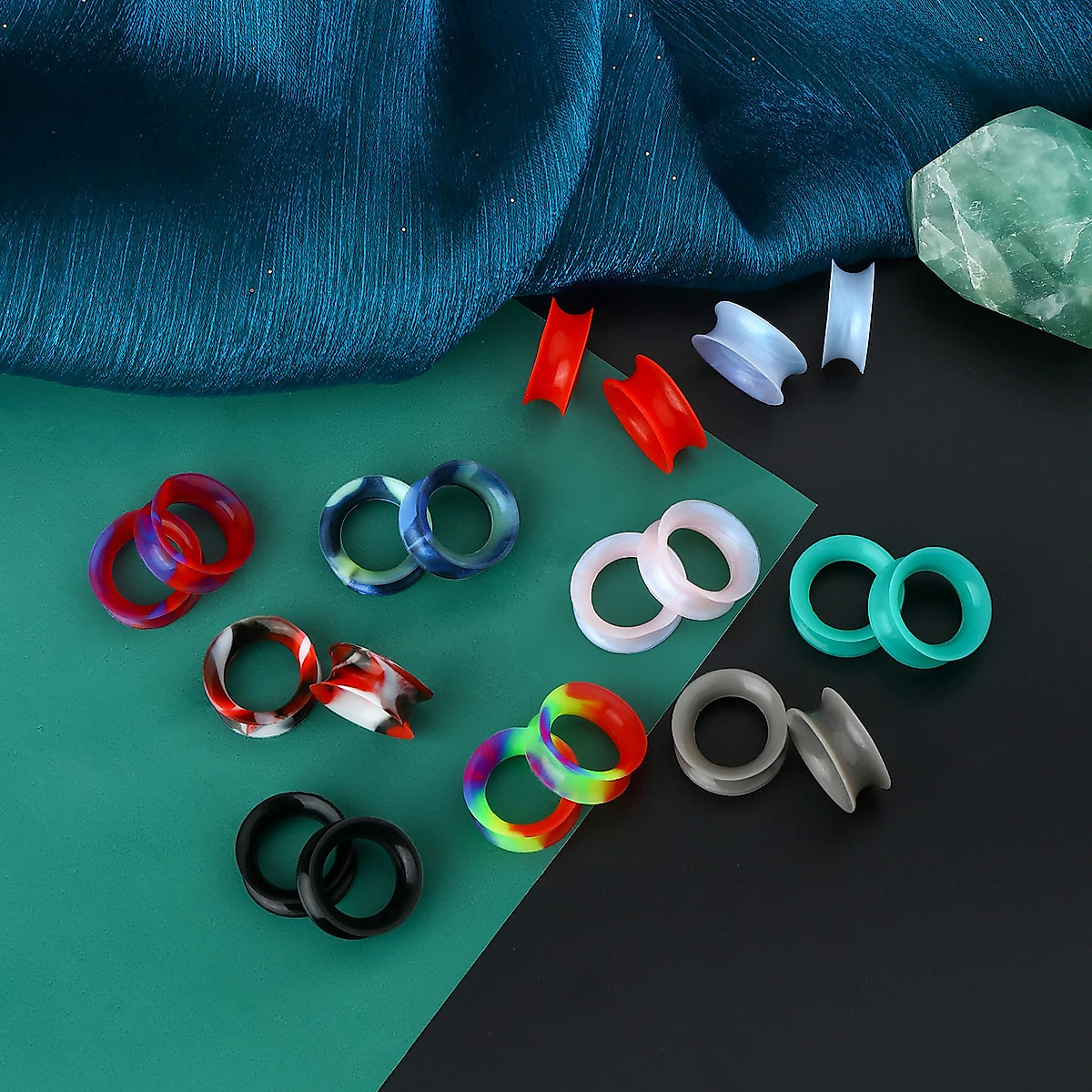 COCHARM 20 PCS Thin Silicone Ear Plugs Tunnels Double Flared Flexible Tunnel Ear Stretching Plug Gauge Body Piercing Jewelry 00G(10MM)