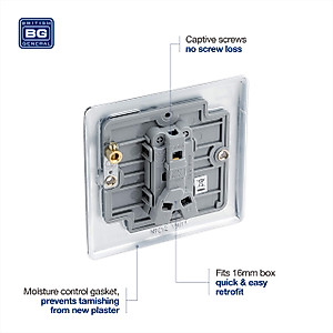 masterplug BG Electrical NPC12 Nexus Metal Polished Chrome 1 Gang 2 Way 10 A Plate Switch