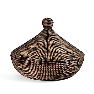 African Fair Trade Handwoven Tagine Basket, Black