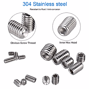 HanTof 340Pcs M2.5, M3, M4, M5, M6, M8 Metric Hex Socket Head Cup Point Set Screws, Allen Head Grub Screw, Internal Hex Drive Headless Set Screw Assortment Kit with 6 Hex Wrenches, 304 Stainless Steel