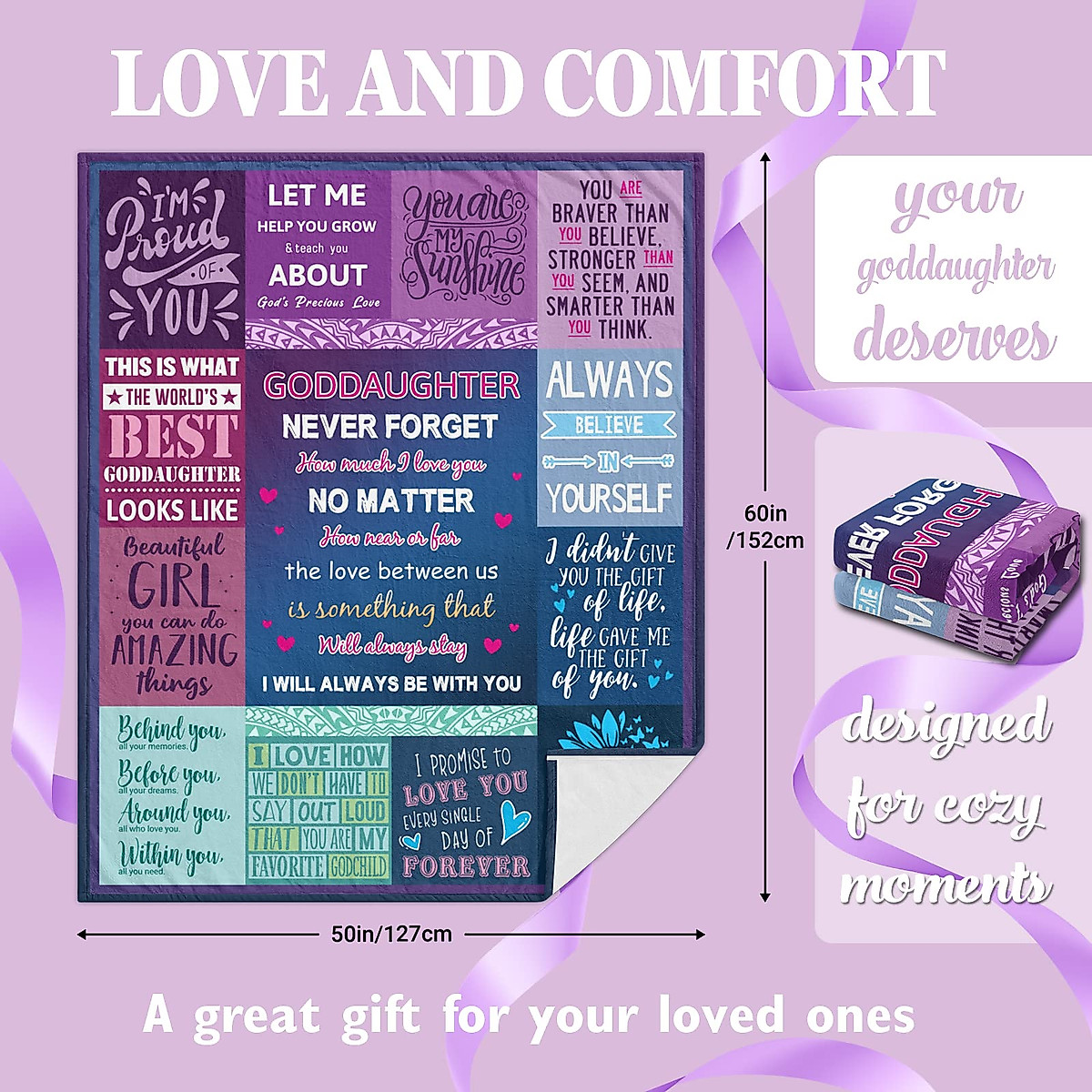 Gevuto Goddaughter Gifts Blanket, Goddaughter Gifts from Godmother, Christmas/Birthday Gifts for Goddaughter, Baptism Gifts for Girl, First 1st Communion Gifts for Girls Throw 50" X 60"