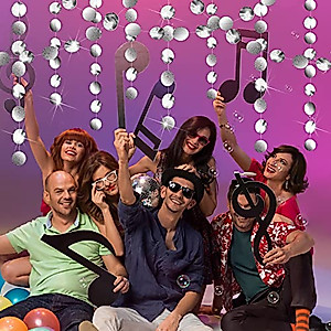 5 Pcs Glitter Disco Party Garland Silver Circle Dots Garland Hanging Streamer Backdrop Holographic Disco Ball Garland 70s 80s 90s Birthday Party Decorations Bachelorette Prom Banner for Bridal Shower