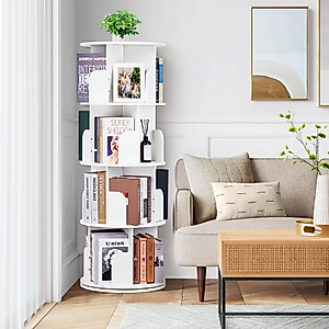 2024 New 4 Tier Rotating Bookshelf kids, Small Corner Bookshelf for Small Space, 360 Display Floor Standing Bookcase Storage Rack, Wood Narrow Book Shelf Organizer for Home Office,Bedroom, Living Room