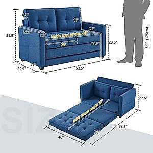 VINGLI Upgraded Loveseat Sleeper, 53.5" W 80" L Convertible Sofa Bed Couch Futon Couches for Living Room, Folding Couch Bed for Small Spaces, Foldable Floor Gaming Sofa Bed for Basement, Navy Blue