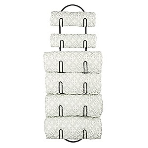 mDesign Steel Wall Mount Towel Rack with 6 Compartments - Towel Holder and Towel Storage Shelf Organizer for Bathroom, Powder Room - Concerto Collection - Black