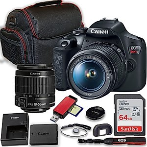 Canon EOS Rebel T7 DSLR Camera with Canon EF-S 18-55mm f/3.5-5.6 is II Lens + 64GB Memory Card + Accessories Including: Case, Card Reader & More