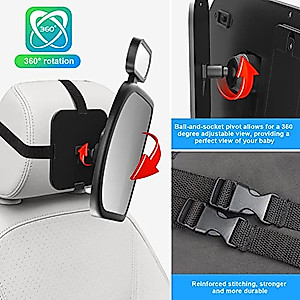 JoyDow Baby Car Mirror with Night Light, Safety Rear Facing Car Seat Mirror for Infant Newborn, Wide Crystal Clear View 360° Adjustable, Crash Tested & 100% Shatterproof