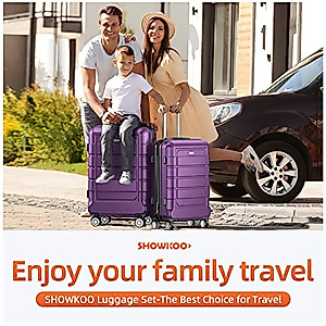 SHOWKOO Luggage Sets Expandable PC+ABS Durable Suitcase Sets Double Wheels TSA Lock 4 Piece Luggage Set Purple