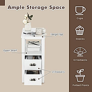 Giantex End Table Wooden W/ 2 Drawers and Shelf Space-Saving Rectangular Bedside Table with Metal Handle, Retro Side Table for Living Room Bedroom Home Furniture Side Table (1, White)