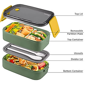 NatraProw Bento Box Adult Lunch Box, Leakproof 2 Layer Adult Bento Box with Detachable Divider, Lunch Bag, BPA Free Bento Lunch Box for Adults with Utensils, Microwave Safe Meal Prep Container