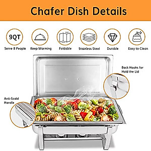 4 Packs Chafing Dish Buffet Set: 9 QT Stainless Steel Buffet Servers - 9 Quart Food Warmer with Fuel Holder & Water Pan - Complete Chafer Set for Parties Wedding Banquet Catering Event