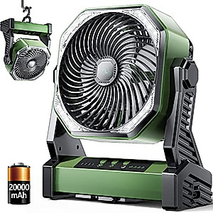 Camping Fan with LED Light,20000mAh Rechargeable Battery Powered Outdoor Tent Fan with Light and Hook,Personal USB Desk Fan for Camping/Fishing/Power Outage/Hurricane/Worksite