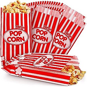 300 Pcs Popcorn Bags Grease Resistant Popcorn Bags Disposable Paper Popcorn Container for Christmas Thanksgiving Movie Theme Party Carnivals Popcorn Maker, Red and White Stripes (1 Oz)