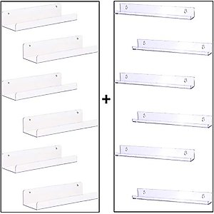 Sooyee 6 Pack 15 Inch Acrylic Storage Wall Shelf 1.73" Wide & 5" Wide